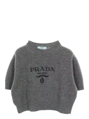 PRADA Prada Logo Embroidered Crew Neck Short Sleeve Sweater