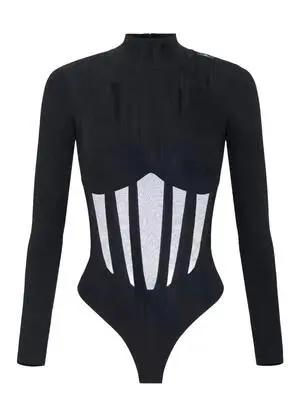 ELISABETTA FRANCHI Elisabetta Franchi Knit Bustier Bodysuit With High Collar And Sheer Paneled Detailing