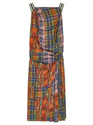 Dries Van Noten Patchwork Checked Sleeveless Draped Dress - Orange