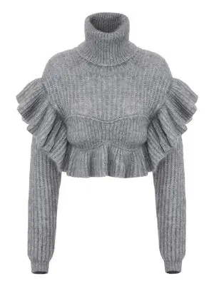 Elisabetta Franchi ELISABETTA FRANCHI Knit Pullover With Ruffle Detail Grey