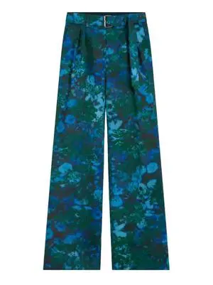 Dries Van Noten Belted Floral Jacquard Wide-leg Pants - Blue