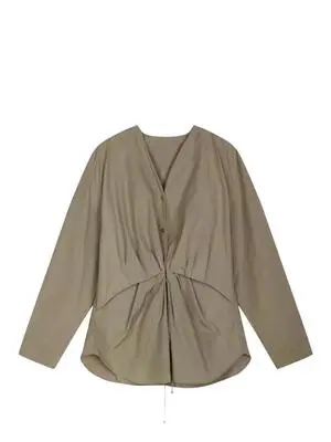 JNBY Draped V-neck Shirt With Drawstring Waist - Grey