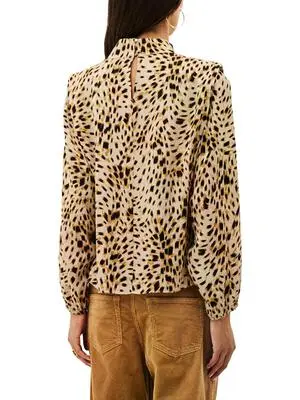 BA&SH BA&SH Animal Print High Neck Blouse