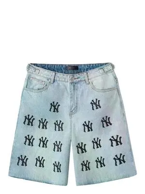 HAPPY MEMORIES DON'T DIE Ny Yankees Embroidered Denim Shorts - Blue