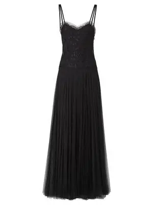 Fendi Long Lace And Tulle Dress - Black