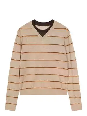 JNBY JNBY Striped V-Neck Sweater Neutrals