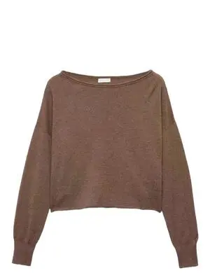7 For All Mankind Boat-neck Cropped Sweater - Brown