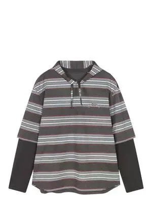 CROQUIS Striped Mock-layer T-shirt - Grey