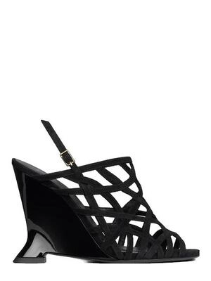 Balmain Suede Wedge Cage Sandals - Black