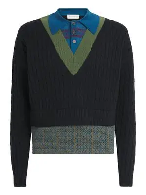 Dries Van Noten Layered Wool-cotton Sweater - Black