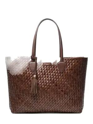 ASPINAL OF LONDON Large Woven Leather Tote Bag - Brown