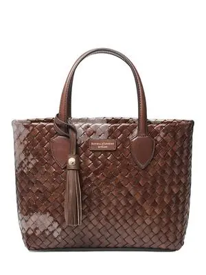 ASPINAL OF LONDON Small Woven Leather Tote Bag - Brown