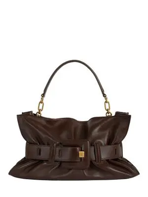 Balmain Medium Leather Shoulder Bag - Brown