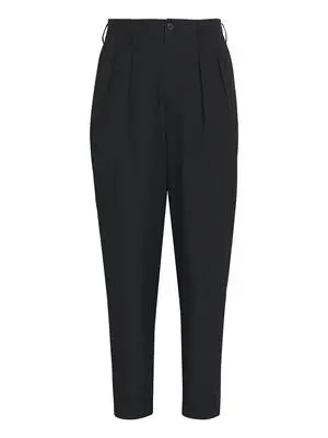 Yohji Yamamoto Wool Gabardine Pleated Straight Trousers - Black