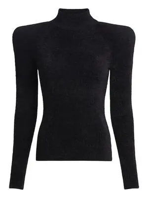 Balmain Fluffy Ribbed-knit High Neck Sweater - Black