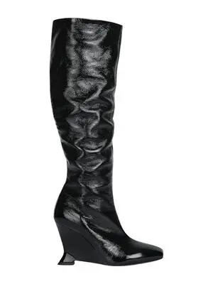 Balmain Leather Wedge Tall Boots - Black