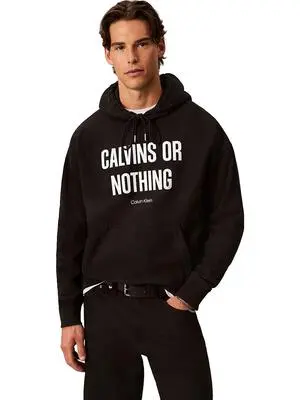 Calvin Klein Terry Calvins Or Nothing Graphic Relaxed Hoodie - Black