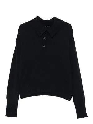 ROBERTO COLLINA Buttoned Collar Wool And Camel Sweater - Blue
