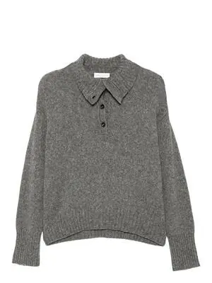 ROBERTO COLLINA Buttoned Collar Wool And Camel Sweater - Grey