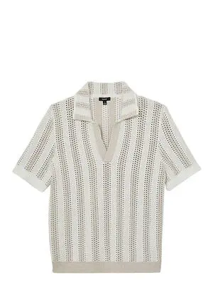 REISS Globe Crochet Stripe Cotton-blend Polo Shirt - Stone White