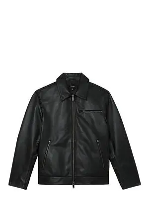 REISS Strader Zip-through Leather Jacket - Black