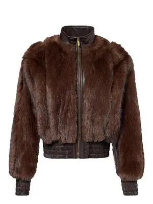 Zimmermann Valiant Faux Fur Funnel Neck Jacket - Brown