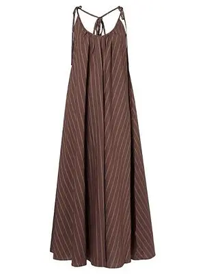 Dissh Fable Stripe Tie Cotton-blend Midi Dress - Choc