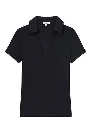 REISS Daria Scoop-neck Stretch-jersey Polo - Navy