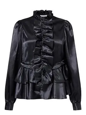 Noir Kei Ninomiya Ruffled Peplum Satin Shirt - Black