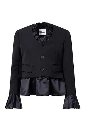 Noir Kei Ninomiya Ruffled Collar Pleated Wool Jacket - Black