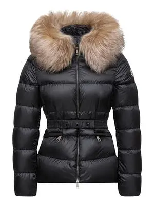 Moncler Quilted Down Jacket With Fur Trim - Black
