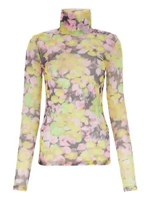 DRIES VAN NOTEN Dries Van Noten Floral Print Mesh Turtleneck Top
