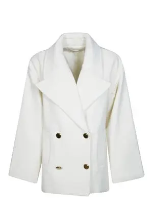 PAROSH Double-breasted Caban Coat - Bianco