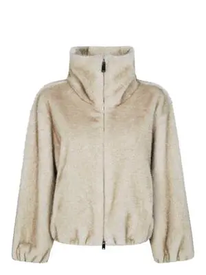 PAROSH Faux Fur Zip-up Jacket - Beige