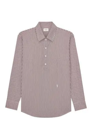 Saint Laurent Cotton Pointed-collar Shirt With Half-button Placket And Angled Cuffs - Marrone
