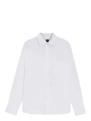 BOSS BLACK Long Sleeve Button-up Shirt With Chest Pocket And Embroidered Logo - White