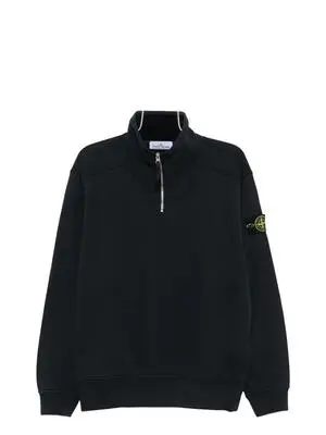 Stone Island Stone Island Standard Collar Cotton Sweatshirt With Short Zip & Ribbed Placket, Ribbed Cuffs And Hem Blu
