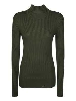 Victoria Beckham High Neck Ribbed Wool-blend Jumper - Verde
