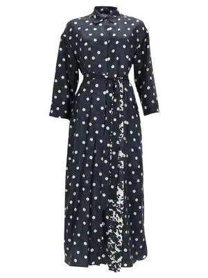 Max Mara Polka Dot Silk Midi Dress - Blue