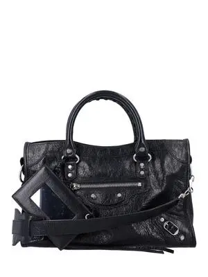 Balenciaga Mini Le City Handbag In Black Arena Lambskin - Nero