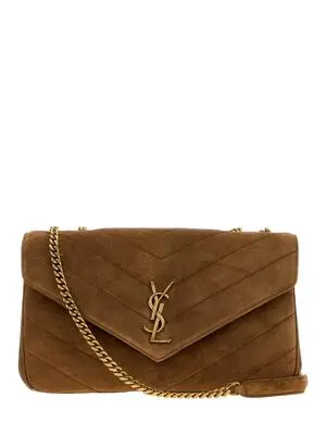 Saint Laurent Saint Laurent Medium Loulou Suede Shoulder Handbag Camel