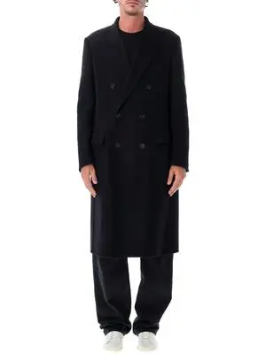 Saint Laurent Knee-length Double-breasted Wool Jacket - Nero