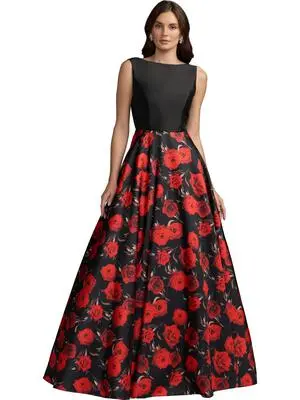 Mac Duggal Petite Floral Open Back Ball Gown - Red Rose