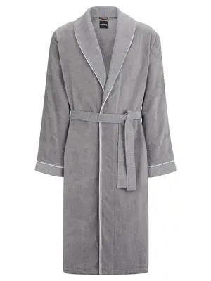 BOSS Cotton Velvet Dressing Gown With Textured Trims - Grey