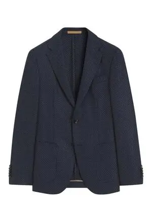 BOSS Slim-fit Jacket In Patterned Virgin Wool - Dark Blue