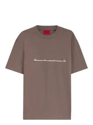 Hugo Relaxed-fit T-shirt With Zigzag Stitching Detail - Brown