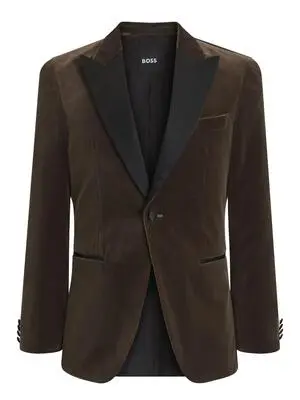 BOSS Slim-fit Tuxedo Jacket In Cotton Velvet - Light Brown
