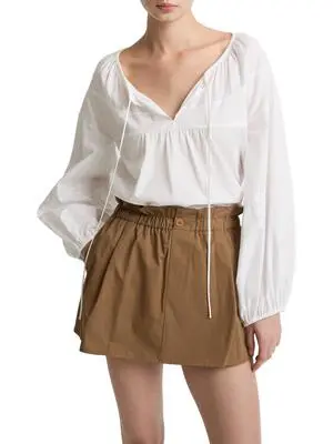 VINCE Vince Shirred Cotton Tie-Neck Blouse