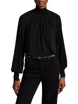 Vince Rib-trim Gathered Long-sleeve Top - Black