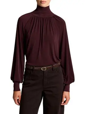 Vince Rib-trim Gathered Long-sleeve Top - Plum